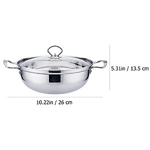 cabilock Stir Fry Pan 26cm Shallow Soup Pot with See Through Lid Safe Stainless Steel Pot Food Grade Heavy Duty Stock Pot Hot Pot Cookware Chinese Induction Shabu Pot