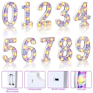 Glooglitter Mermaid Birthday Party Decoration, Decorative LED Glowing Numbers Mermaid Theme Marquee Digital Lights Table Centerpiece for Kids Under The Sea Birthday Baby Shower Party Decoration(5)