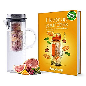 Cold Brew Coffee Maker - Large Glass Infusion Pitcher 1.6 Quarts 52oz - Iced Coffee & Iced Tea Pitcher with Stainless Steel Lid and Mesh Filter & Fruit Infusion Tube - Perfect for Home or Office