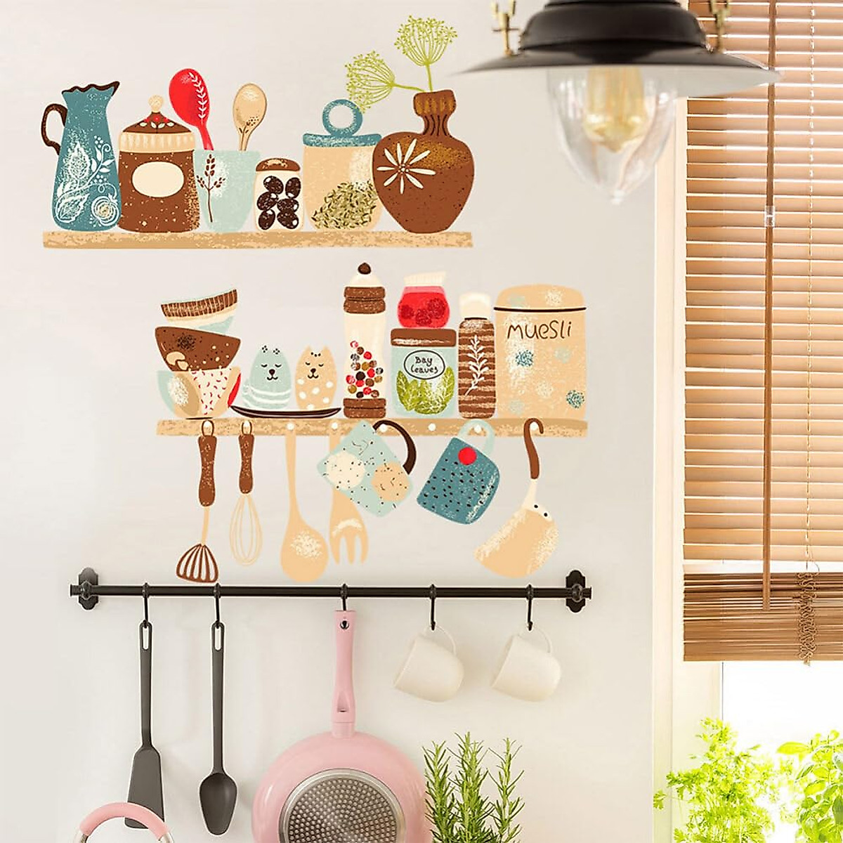 Uonlytech Window Decals 2pcs Cartoon Kitchen Quotes Wall Decal Cooking Utensils Wall Art for Kitchen Dining Room Fridge Restaurant Decor