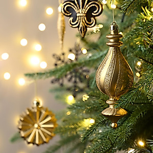 Valery Madelyn Christmas Tree Ornaments Set, 60ct Black and Gold Shatterproof Christmas Tree Decorations Bulk, Leopard Hanging Ball Ornaments for Xmas Trees Holiday Ramadan Decor