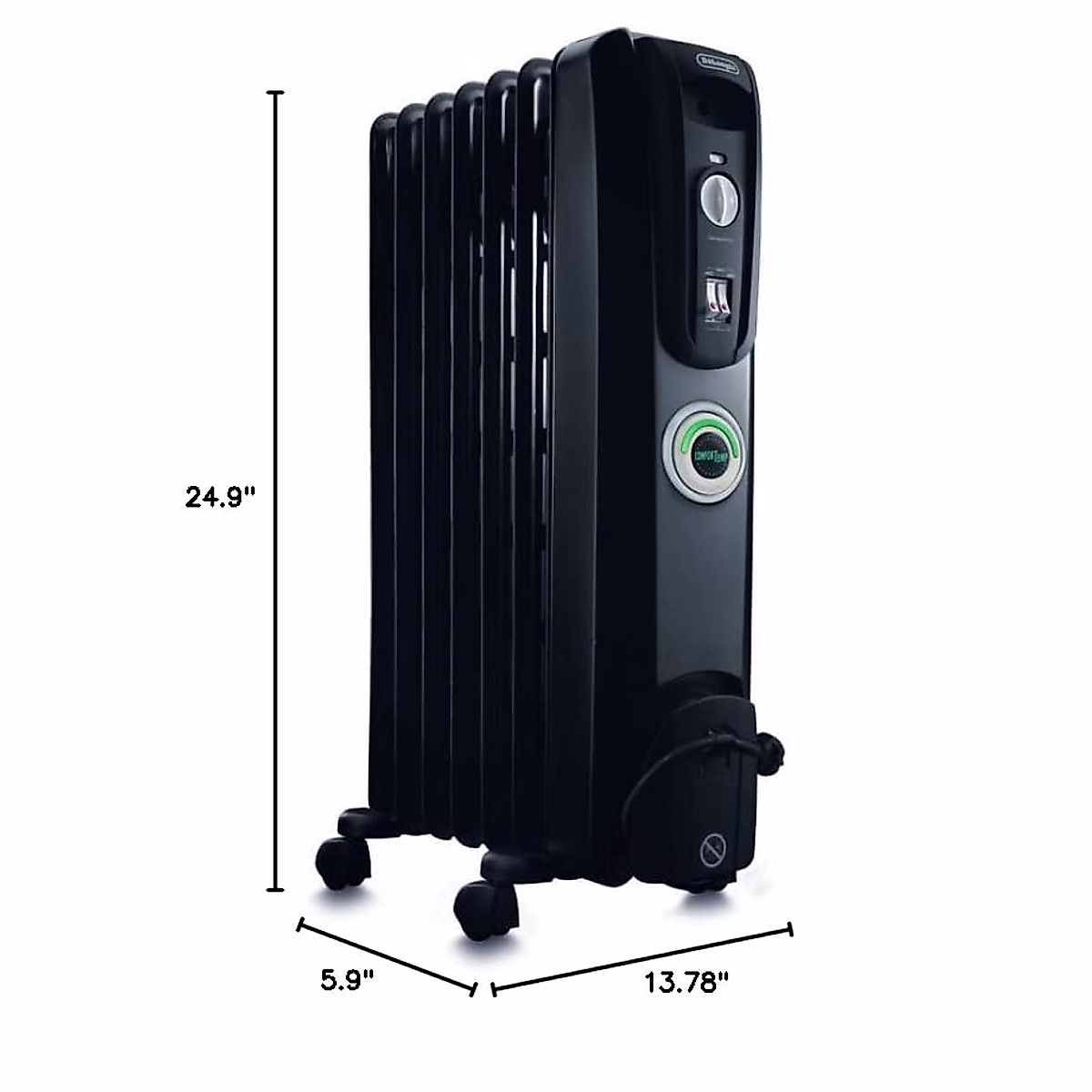De'Longhi Oil filled Radiator Heater, 1500W Electric Space Heater for indoor use, portable room heater, Energy Saving, full room like office and bedroom with safety features, EW7707CB