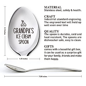 Grandpa's Ice Cream Spoon Gifts, Father’s Day Birthday Thanksgiving Christmas Gifts for Best Grandpa Ever, Grandpa Gifts from Granddaughter Grandson, Engraved Stainless Steel Spoon Gifts for Grandpa