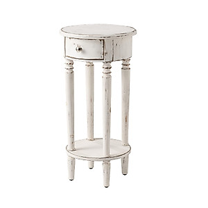 HOMPUS Tall End Table with Drawer, 2 Pieces Rustic Round Side Table with 4 Wood Leg, 2-Tier Nightstand Sets with Hand-Painted Finish, Small Accent Table for Living Room, Bedroom