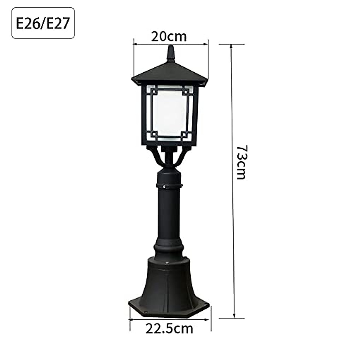 Outdoor Post Light Waterproof IP55 Pillar Lamp Black Column Lamp Chinese Street Light Aluminum Alloy Stigma Light Villa Garden Pathway Light, 22.5cm×73cm