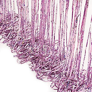 BRAVESHINE Pink Glitter Tinsel Foil Fringe Curtains - 2 Pcs 3.2x8.2 ft Metallic Holiday Photo Backdrop for Girl Princess Birthday Wedding Unicorn Bridal Shower Bachelorette Party Supplies Decorations