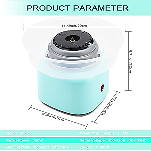 Reespring Cotton Candy Machine - Cotton Candy Maker With Splash Prevention Bowl For Home Use – Comes with Sugar Scoop and 20 Candy Sticks - Aqua
