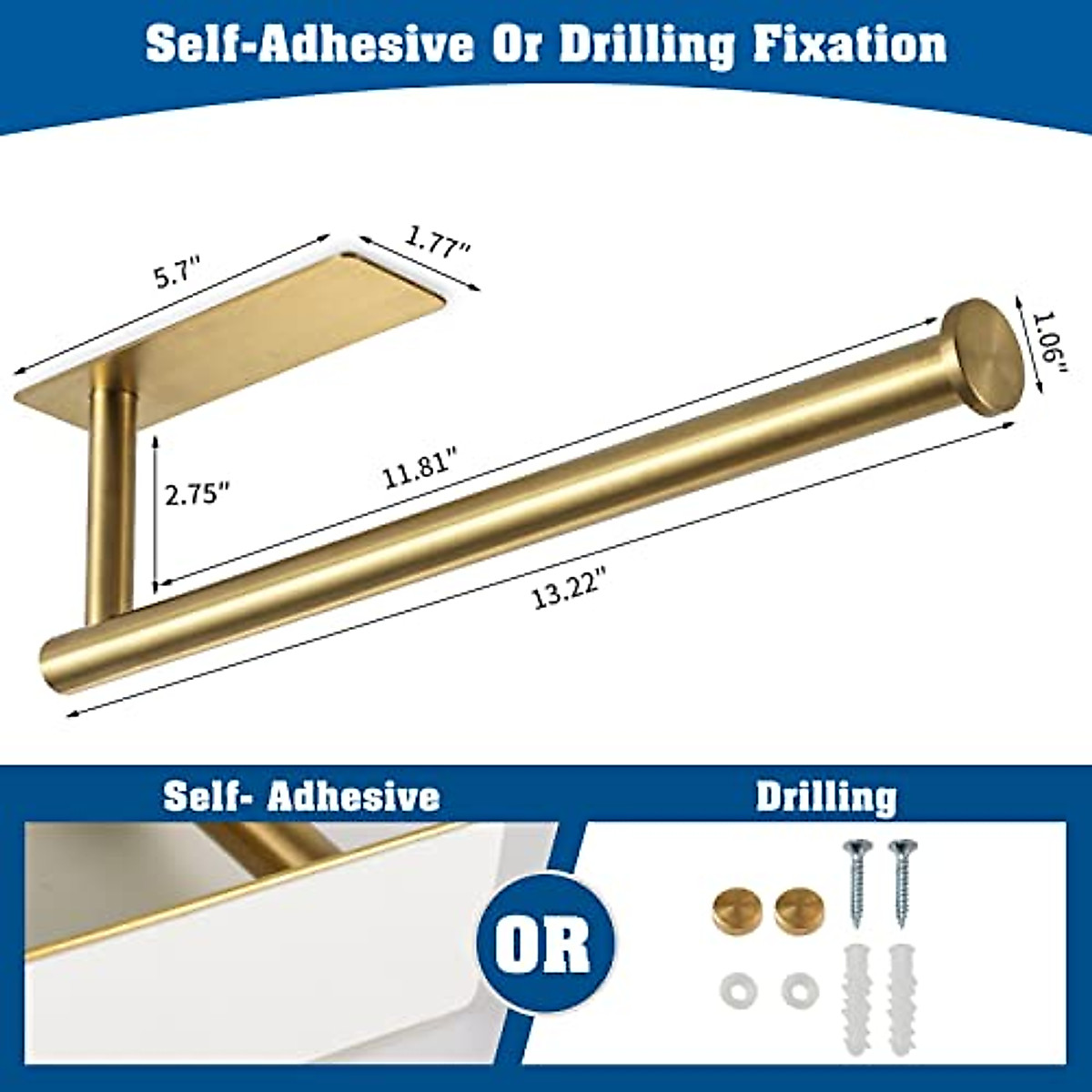 theaoo 2 Packs Paper Towel Holder - Under Cabinet Paper Towel Holder for Kitchen, Adhesive Paper Towel Roll Rack for Bathroom Towel, Wall Mounted Matte Black Paper Towel Rack, SUS304 Stainless Steel…