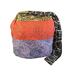 BTP! Thai Cotton Hippie Hobo Sling Crossbody Bag eco Friendly Shopping bag Paisley Print Large (Patchwork Random Colors PWP)