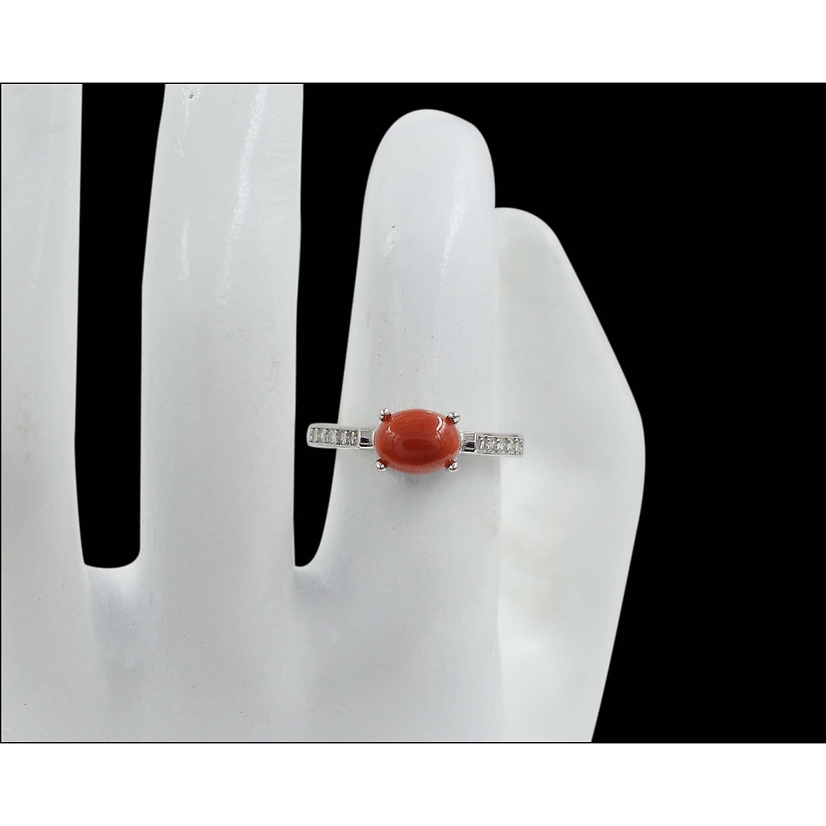 925 Sterling Silver Natural Red Coral 8X6 MM Oval Cut May Birthstone Solitaire Unisex Proposal Ring Engagement Gift For Bridal (Yellow Gold Rhodium Plated Silver, 6.5)