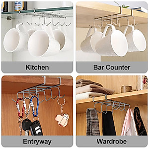 Fashionclubs Stainless Steel 8 Hook Under Shelf Mugs Cups Wine Glasses Storage Hanging Drying Holder Rack