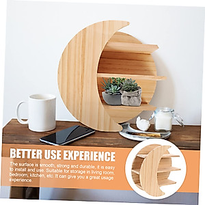 Garneck Moon Wall Mount Rustic Crystal Shelf Hanging Floating Shelves Bathroom Wall Shelf Stones Photo Frame Shelf Essential Picture Frame Stand Floating Rack Wooden Flower Pot Stand