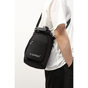 CIVAGO Gallon Insulated Water Bottle Jug, 128 oz Stainless Steel Sports Canteen, Large Metal Thermal Growler Mug with Carrier Bag and Handle, Black