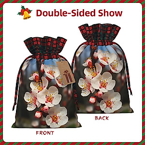 Christmas Gift Bags with Drawstring Burlap Gift Bags Apricot Flowers Christmas Linen Bags for Xmas Party Candy Bags with Cards Xmas Reusable Wrapping Bags Christmas Linen Treat Bags for Holiday