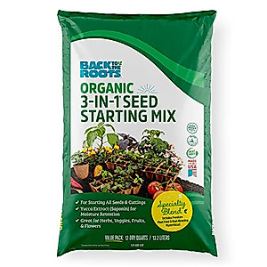 Back to the Roots 3-in-1 Seed Starting Mix 12 Quarts, 100% Organic & USA Made for Herbs, Veggies, Flowers, w/ Nutrient Rich Plant Food, Worm-Castings, & Moisture Controlling Yucca Brown
