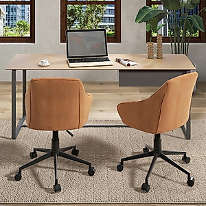 Giantex Leather Office Chair Brown, Mid Century Desk Chair with Wheels and Ergonomic Armrests, Adjustable Swivel Rolling Task Chair, Upholstered Leisure Arm Chair for Home Office Study Bedroom (1)