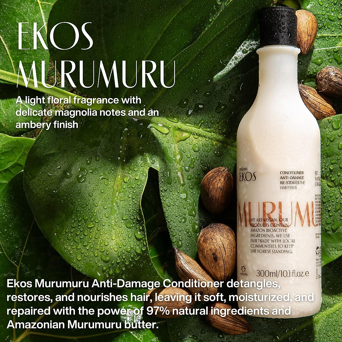 natura - Ekos Murumuru Restoring Conditioner - Anti-Damage - Hair Detangler & Moisturizer - Combat Dryness - Vegan Hair Care - Brazilian Beauty Secrets - Personal & Self Care - 10.1 fl oz (300ml)