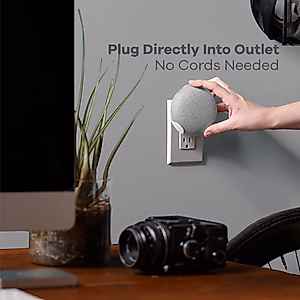PowerClip Outlet Mount for Google Nest Mini (Chalk), Speaker Wall Hub for 2nd Generation Google Nest Smart Home Devices, Space Saving, Uses One Outlet Only, Great for Mounting Google Mini Speaker
