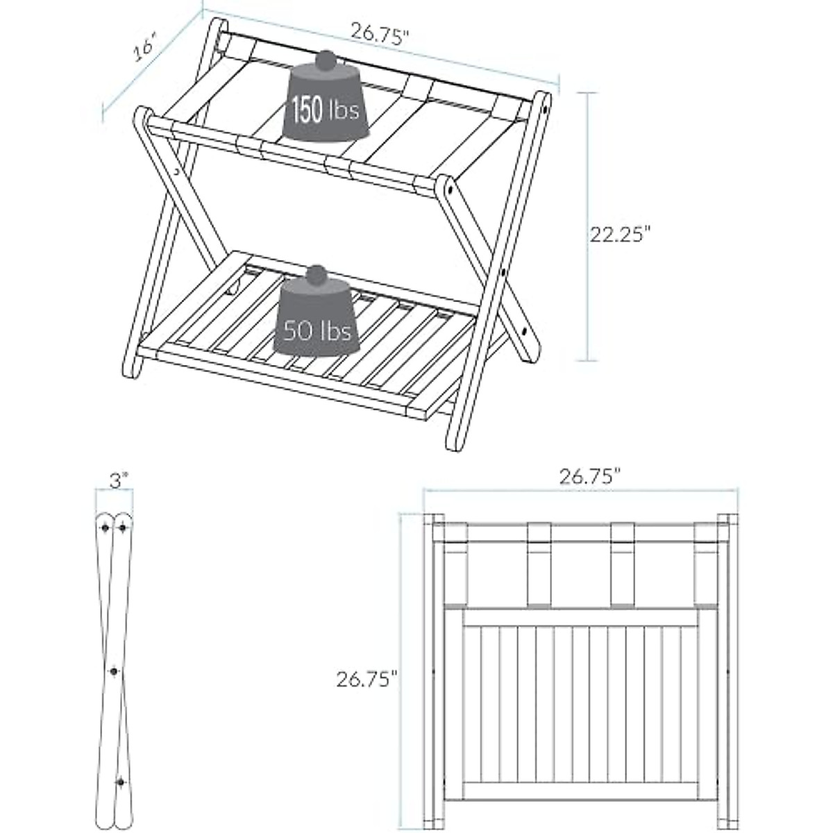 Folding Luggage Racks with Shelf for Guest Room 2-Pack Suitcase Stand Luggage Racks for Suitcases for Bedroom Luggage Stand Foldable Pull Up Suitcase Shelves Luggage Holders Suitcase Holder Suitcase Rack