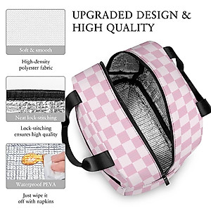 Abstract Geometric Pink Checkered Lunch Bag for Women Men, Insulated Meal Bag, Lunch Tote Bag for Work Outdoor