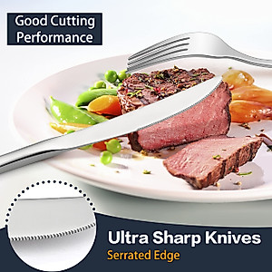 E-far 40-Piece Heavy Duty Silverware Set, Stainless Steel Flatware Cutlery Set for 8, Heavy Weight Tableware Eating Utensils Set for Kitchen Restaurant Wedding Party, Mirror Polished & Dishwasher Safe