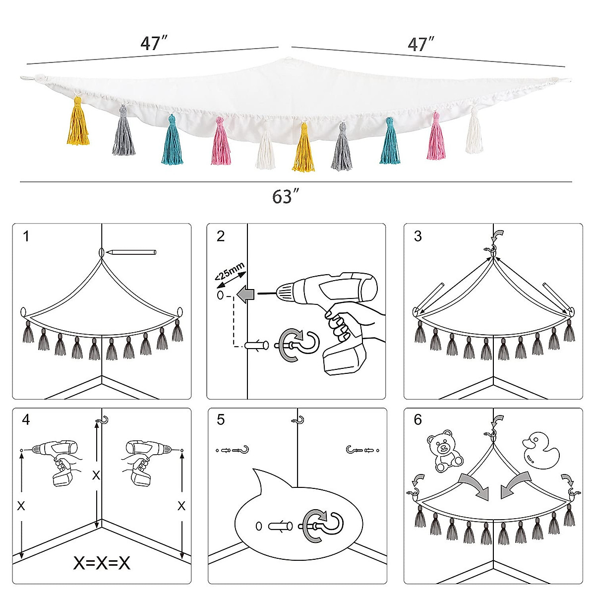 Mkono Stuffed Animal Toy Hammock and Macrame Decoractive Basket for Baby Nursery Decor Hanging Organizer Storage Set