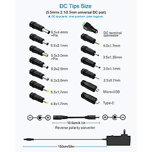 ALITOVE 30W Universal AC to DC Power Supply Adapter 3V to 12V Adjustable with 14Adapter Tips & USB Port for Household Electronics Routers 2.5A Max