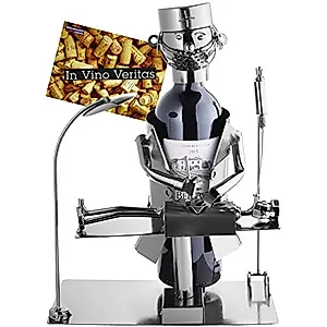 BRUBAKER Wine Bottle Holder 'Surgeon' - Table Top Metal Sculpture - with Greeting Card