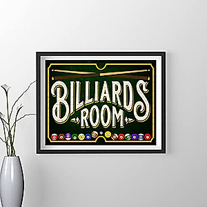 "Billiards Room" -Vintage Pool Room Sign - 14 x 11" Rustic Game Room Wall Art Print -Ready to Frame. Home-Play Room-Bar-Shop-Man Cave Decor. Great Gift for All Pool Sharks! Printed on Photo Paper.