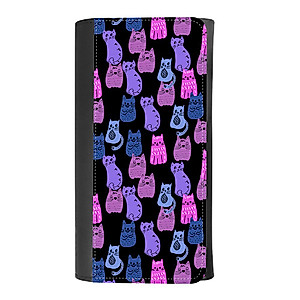 (Neon Hand Drawn Cats) women's Patterned Leather Buckle Trifold Wallet Bag Pouch Holster With Credit Card Holder insurance for smartphones