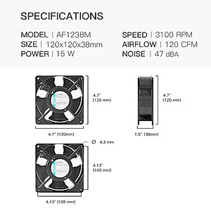 SOTOP IP55 Waterproof Metal Blades Axial Fan, 115V AC 120mm x 38mm High Speed, for DIY Cooling Ventilation Exhaust Projects