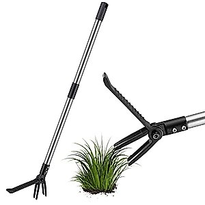 CALCHELE Garden Tool - 64" Stand Up Weed Puller Tool with Long Handle - Made with Stainless Steel & 4-Claw cast Steel Head Design - Easily Remove Weeds Without Bending, Pulling, or Kneeling