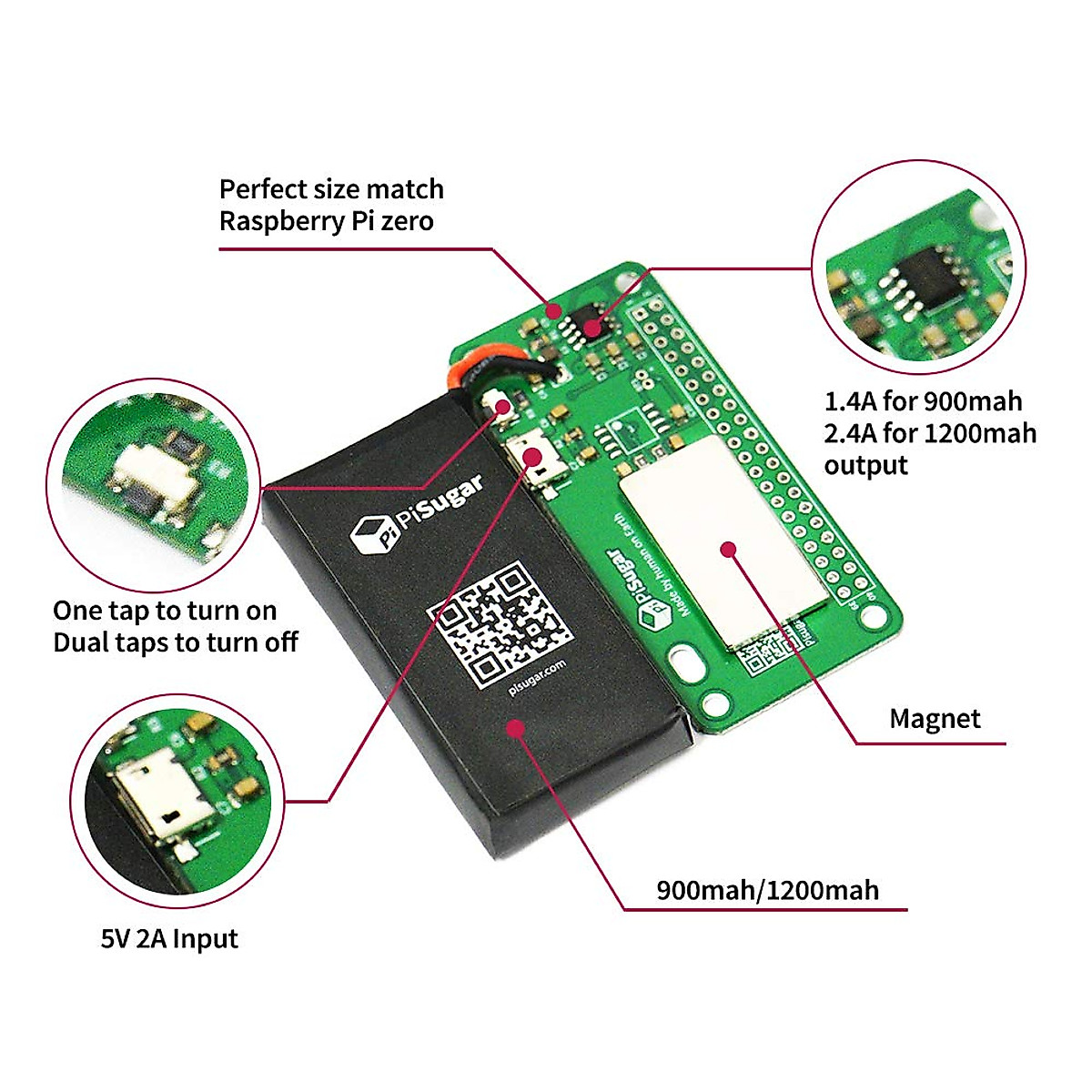 Pisugar 1200 mAh Lithium Battery Power Module for Raspberry Pi-Zero, Pi-Zero W/WH Model Accessories
