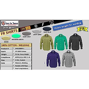 Flame Resistant FR Welding Shirt - 100% C - 9 oz (Large, Welders Green)