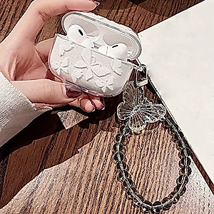 Srddty Compatible with AirPods Pro Case Cute Clear Glitter, Shockproof Soft TPU Protective Airpod Pro Case Cover for Girls Women with Keychain Designed for AirPod Pro 2019, Butterfly