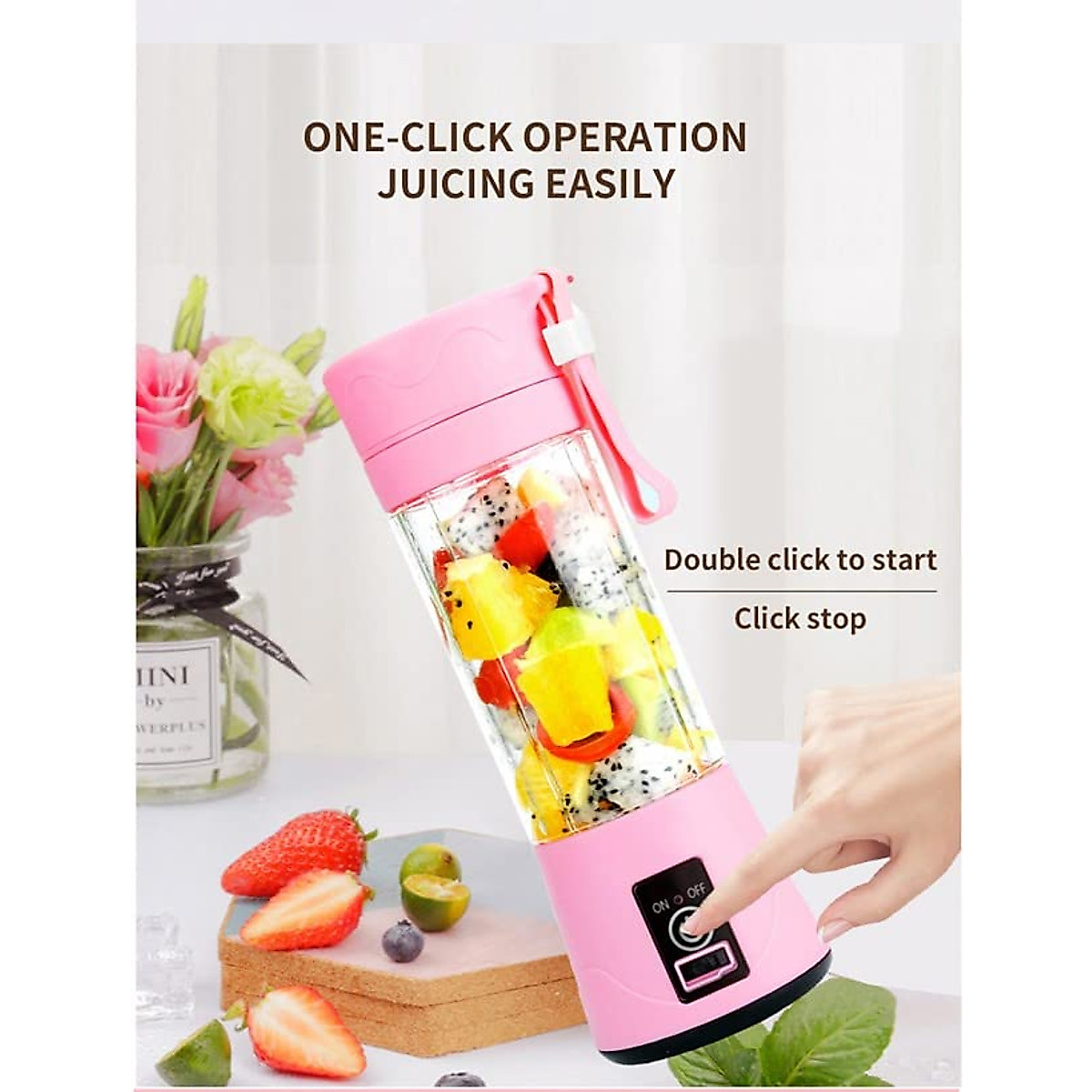380ml Portable Blender,Travel Blender,Mini Blender,Personal Mixer Fruit Rechargeable with USB, for shakes and smoothies (Pink)