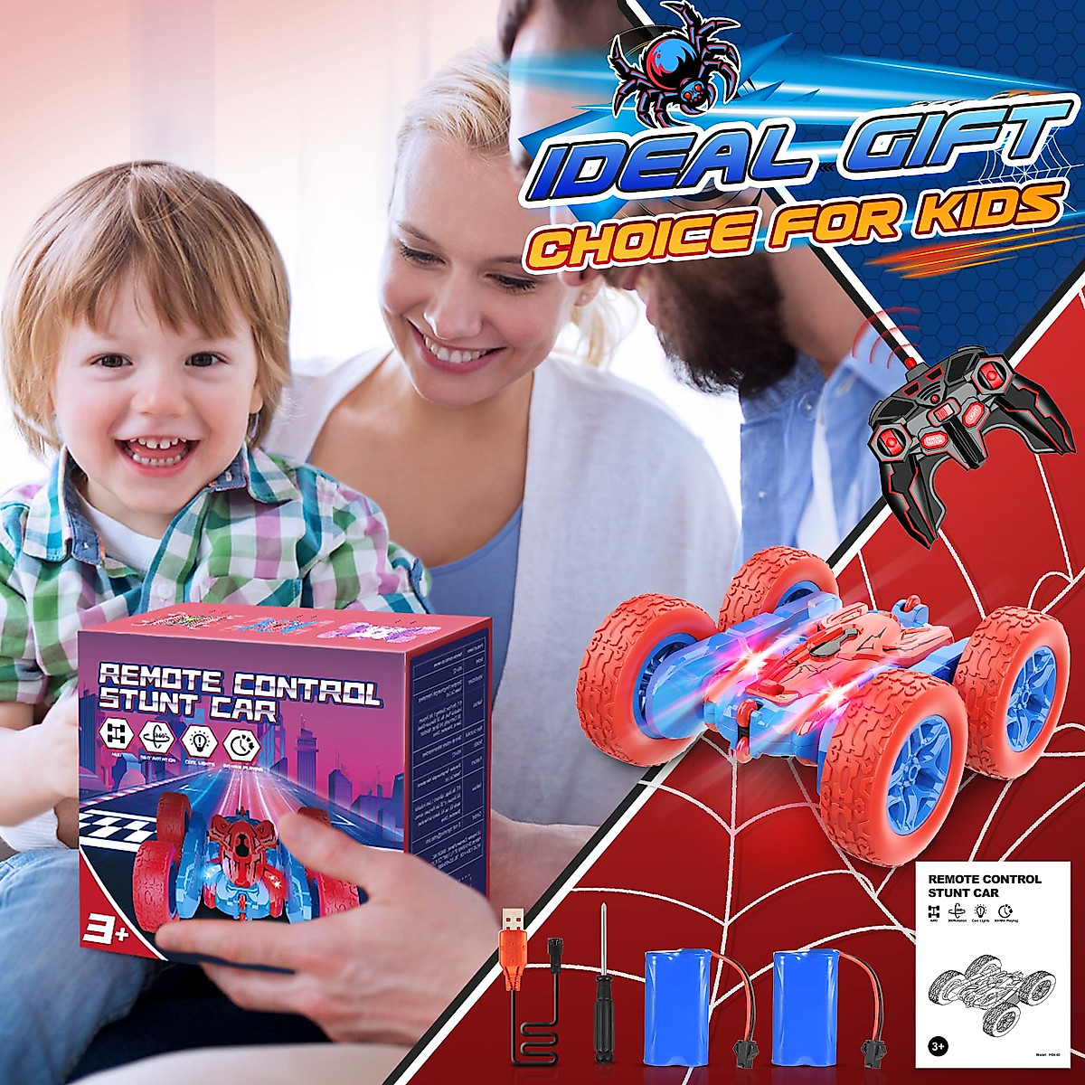 JovialToyz RC Cars Toys for Boys Ages 5-7 Remote Control Stunt Car Outdoor Toy for 3 4 5 6 7 8 9 10 Year Old Boy Girl Birthday Gifts 360° Flip 4WD Rechargeable Car for Boys Kids Age 6-12