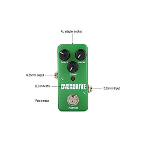 Guitar Effects Pedal, KOKKO FOD3 Aluminum Alloy Mini Overdrive Effect Pedal 6.35mm Jack for Guitars