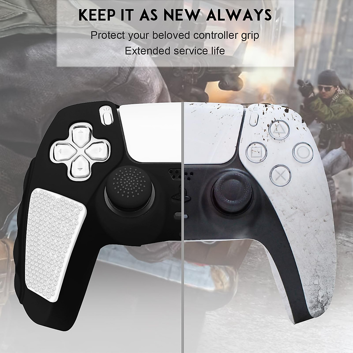 SIKEMAY Anti-Slip PS5 Controller Skin, Soft Thicken Non-Slip Studded Silicone Gel Grip Protective Cover Case for PlayStation 5 Controller Grip, 2 Pack with 8 x Thumb Grip Caps