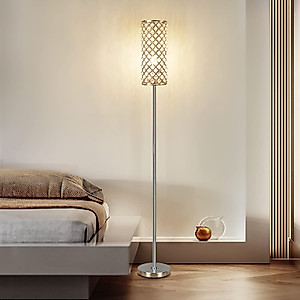 Crystal Floor Lamp with Bulb for Girls Bedroom Silver, Living Room, Modern Tall Glam Minimalism Pole Corner Standing Light for office, Dorm Hotel