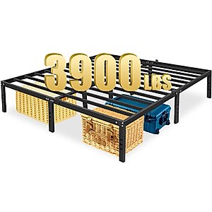 DOFIMATE 16 inch High Mental King Size Bed Frame with Headboard Hole,3900LBS King Size Platform Bed Frame with Storage Space Under Bed,No Box Spring Needed,Easy Assembly