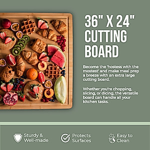 Gigantic Extra Large Cutting Board for Kitchen 36 X 24 by Grizzly Living - Heavy Duty Bamboo Chopping Boards for Meat, Veg & Charcuterie - Large Wooden Noodle Board for Stove Top & Countertop