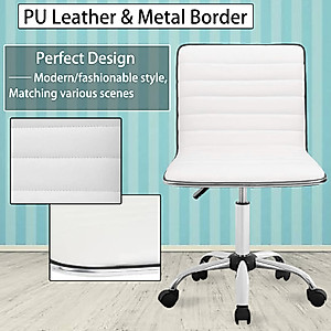 Pazidom Low Back Desk Chair Armless Leather Swivel Office Chair Adjustable Computer Task Chair, Vanity Chair for Makeup Room/Bedroom, White