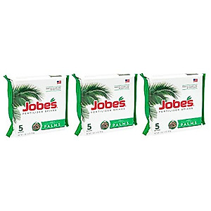 Jobe's Palm Tree Fertilizer Spikes 10-5-10 Time Release Fertilizer for All Outdoor Palm Trees, 5 Spikes per Package (3)