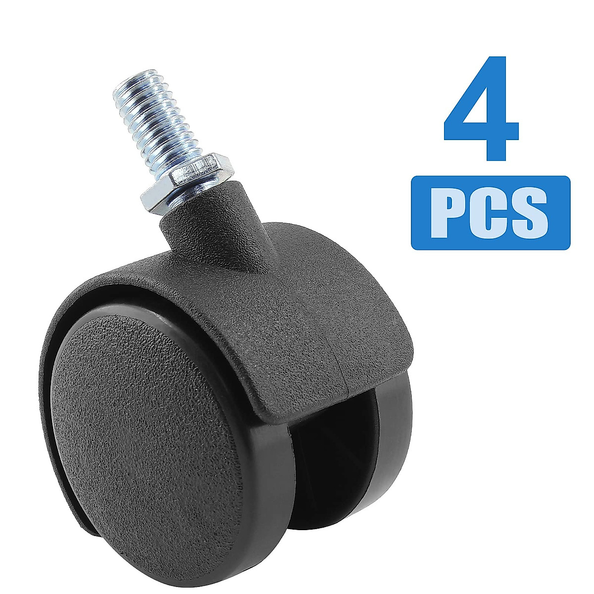 BokWin 4 Pcs 1.5" Plastic Casters Shelving Caster，M8 Stem Nylon Furniture Wheel Replacement Threaded Stem Swivel Cart Wheels for Office Chair Commodity Shelf Black Tone Without Brake, Black