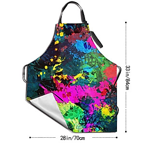 Deaowangluo Adult Size Adjustable Bib Colorful Paint Splatter Apron Extra Long Ties with Tool Pockets for Gifts-Home Kitchen Baking
