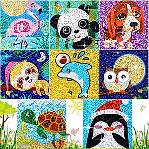 Epakh 8 Pieces Diamond Art Kits for Kids Diamond Art Kits Animal Gem 5D Painting Kit Crystal Easy to DIY Painting by Number Kits Home Wall Decoration (Classic Style)