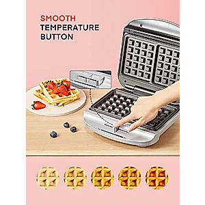 FOHERE Waffle Maker Belgian 1000W, 2 Slice Waffle Iron with Browning Control, Nonstick Plates, Indicator Lights, Cord-Storage