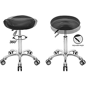 Saddle Stool Rolling Chair Hydraulic Adjustable with Wheels for Office Home Salon Spa Studio (Black)