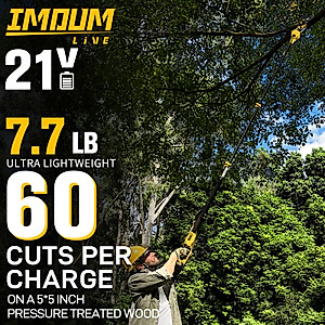 IMOUMLIVE 2-IN-1 Cordless Pole Saw & Chainsaw, 6" Cutting Brushless Electric Rotatable Pole Saw, Oiling System, 7.7 LB Lightweight, 21V 3.0Ah Battery, 16.3-Foot Max Reach Pole Saw for Tree Trimming